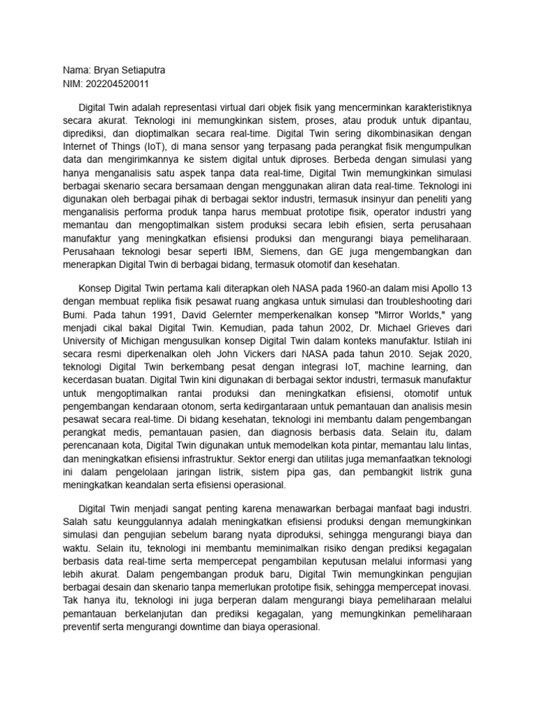 Apa itu Digital Twin (tugas) | PDF