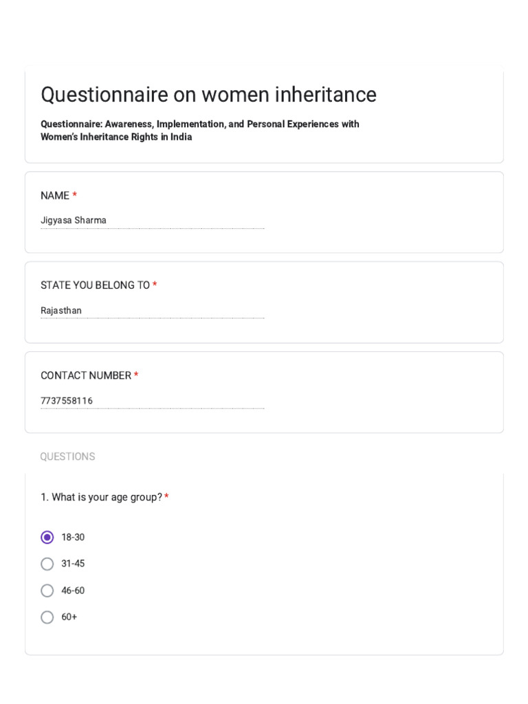 Questionnaire On Women Inheritance - Google Forms | PDF | Social Policy ...