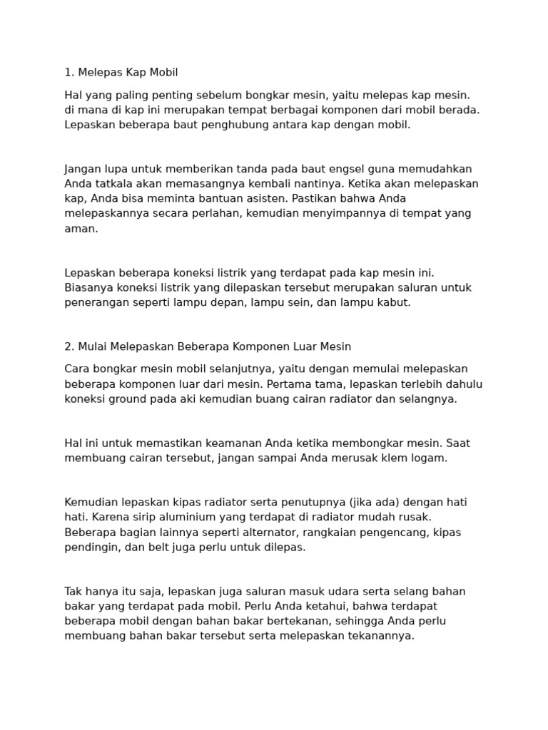 Cara Membongkar Mesin Mobil Step by Step | PDF