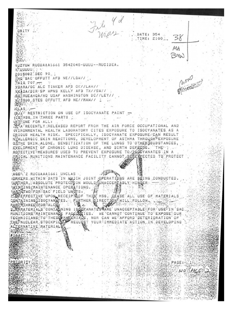 SAC Message On Hazards of Missile Paint | PDF