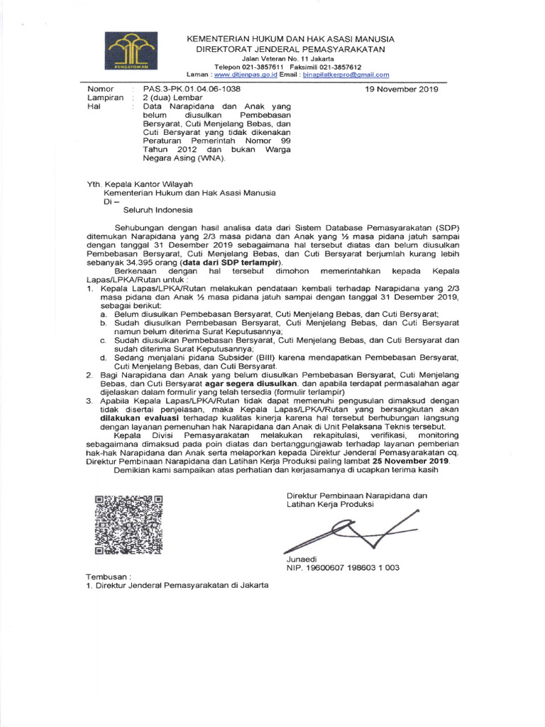 2019 - 03 Surat Dirbinapilatkerpro Perihal Data Napi Dan Anak Yag Belum ...