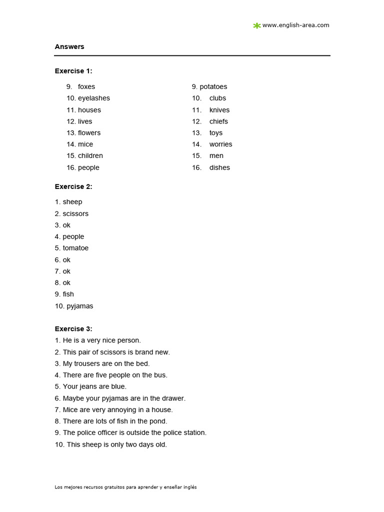 Plural Noun Exercises for Learners | PDF