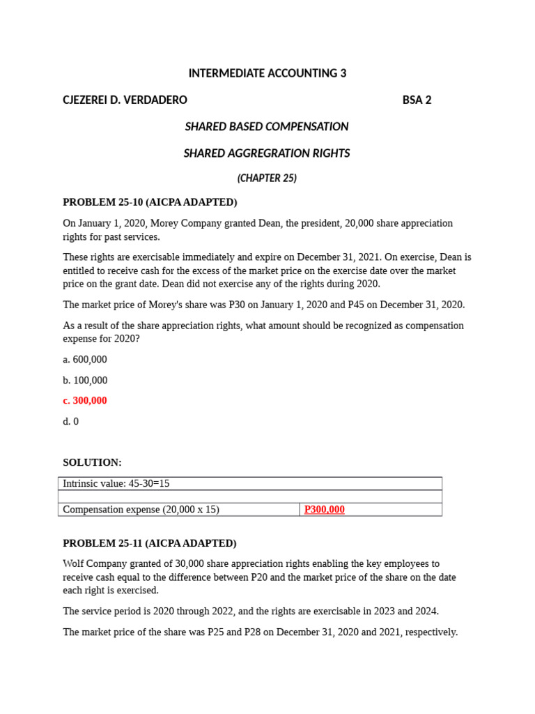 Shared Based Compensation Share Appreciation Rights | PDF | Equity ...