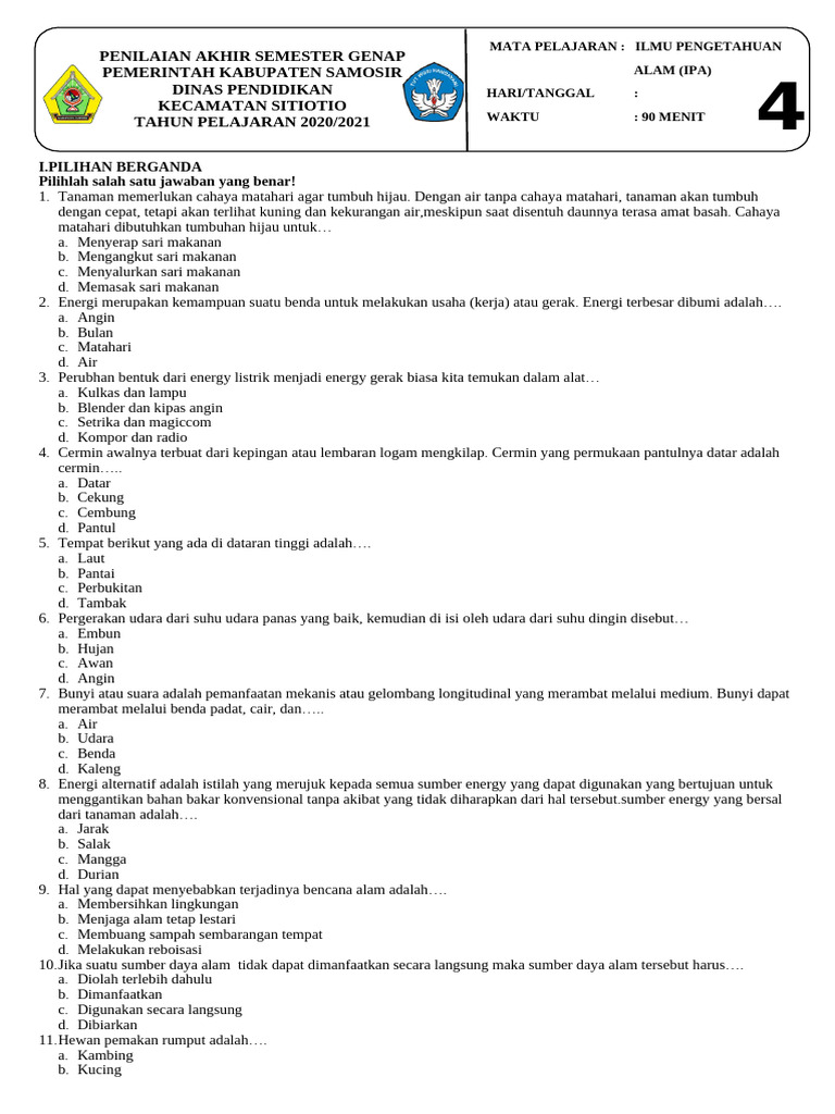 Soal Ipa Kelas IV Tamba | PDF
