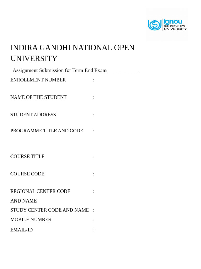 Ignou Front Page | PDF