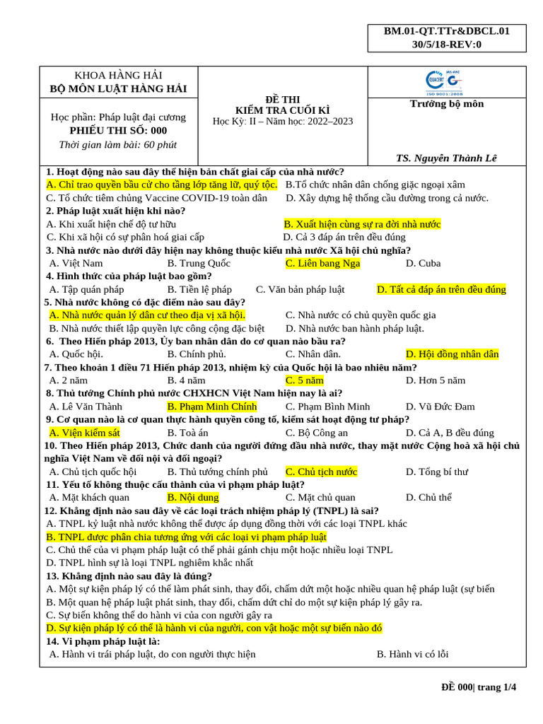 Đề PLDC 2 ky II 2021 - 2022 | PDF