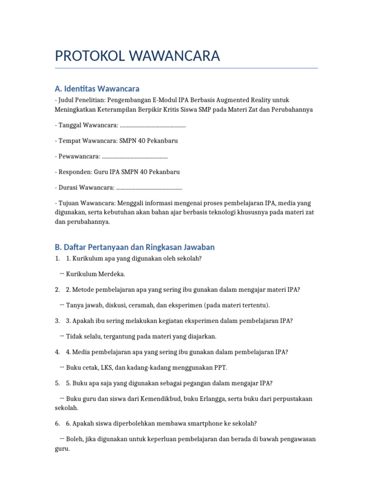 Protokol Wawancara E-Modul AR | PDF
