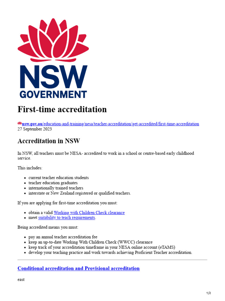 NSW - Gov.au-First-Time Accreditation | PDF
