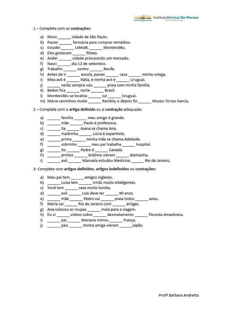 12 - Atividades - Contrações | PDF