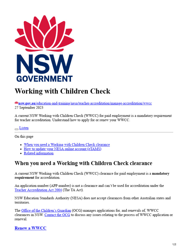 NSW - Gov.au-Working With Children Check | PDF