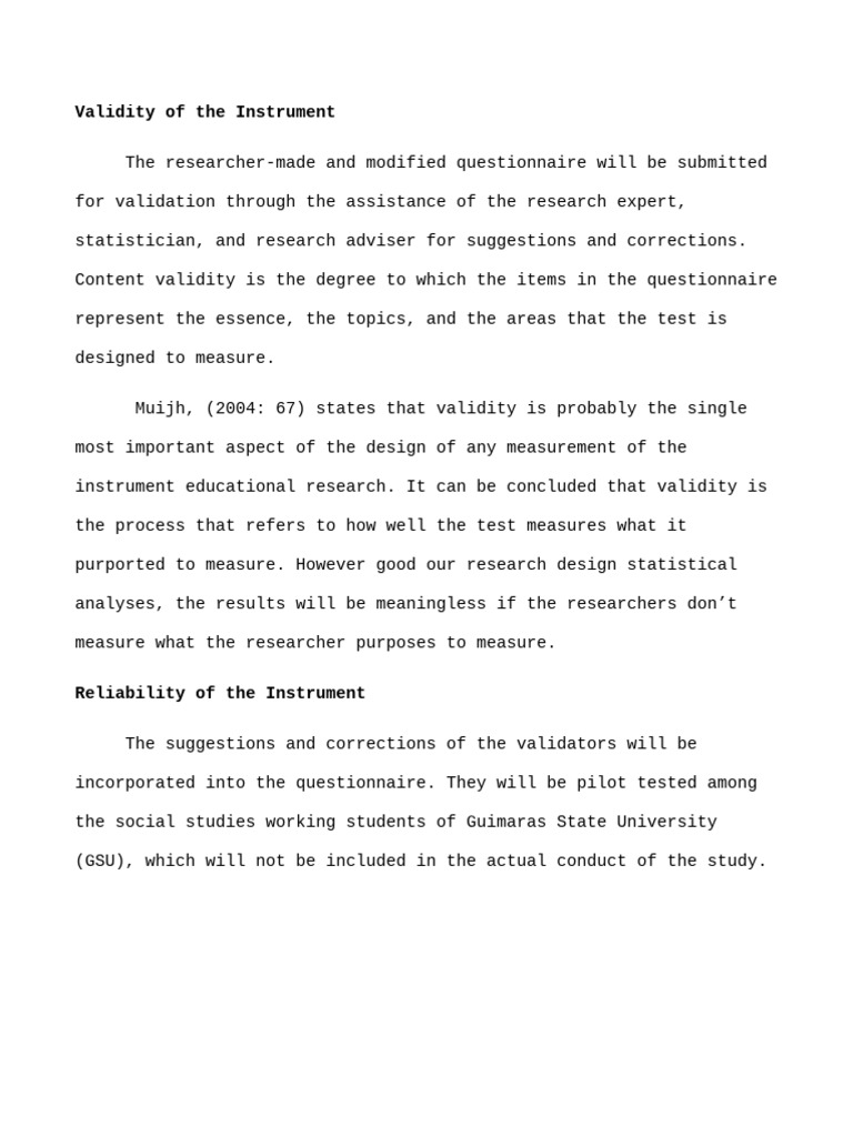Validity Assessment of Research Instrument | PDF