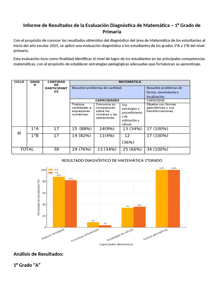 Informe Evaluación Diag.matemática 1er Grado | PDF | Matemáticas | Pensamiento