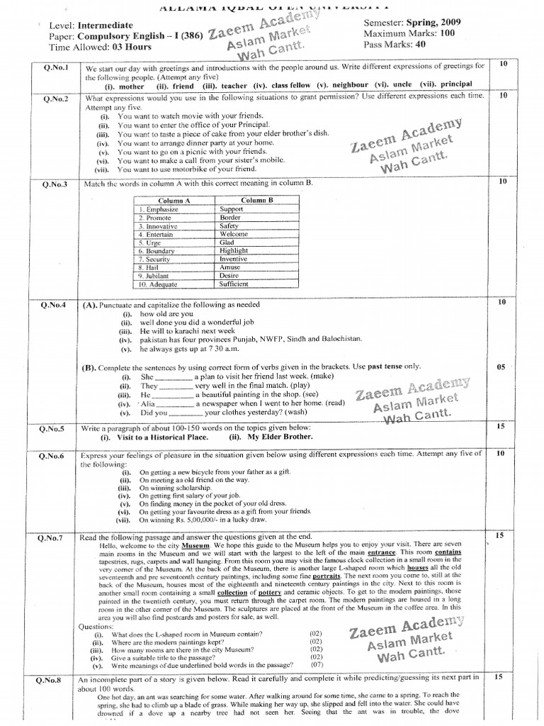 AIOU FA Old Papers Code 386 | PDF