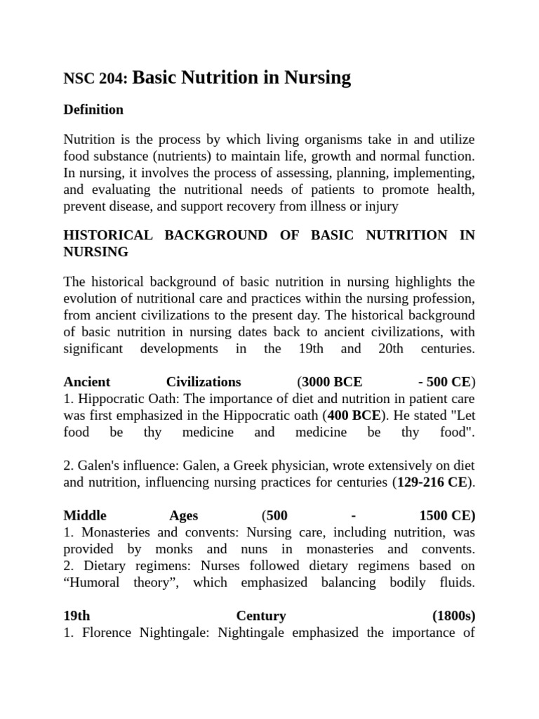 Basic Nutrition in Nursing (NSC 204) | PDF | Nutrients | Calorie