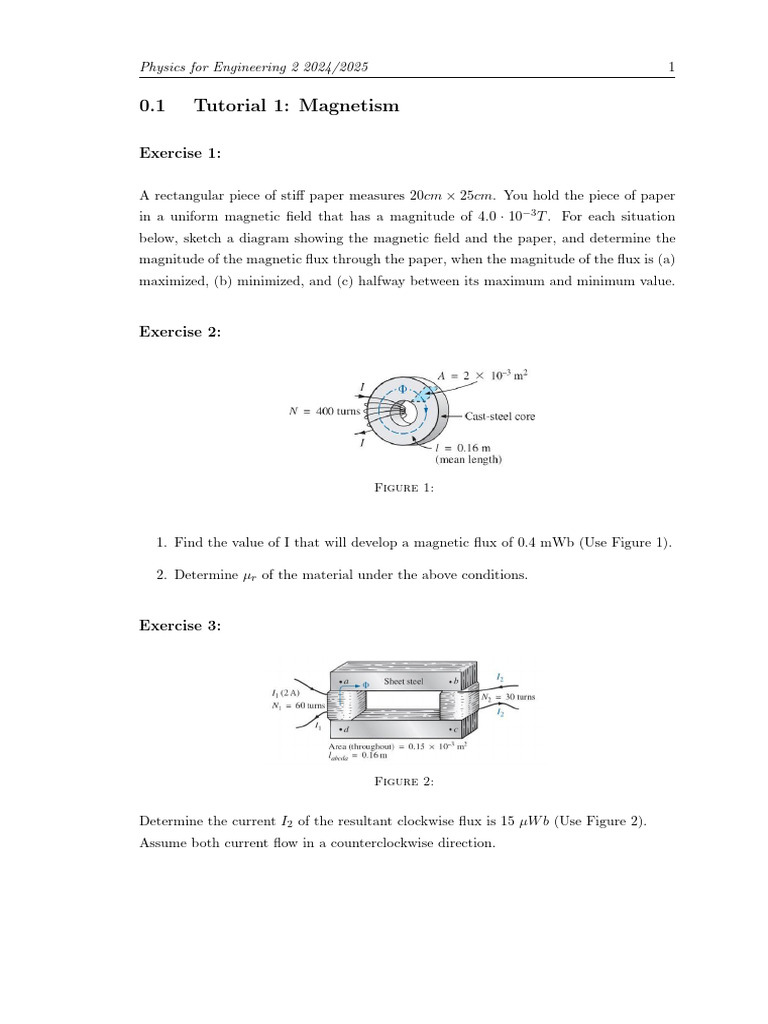 Tutorial1 Physics For Engineering 2 063055 | PDF | Physical Quantities | Electricity