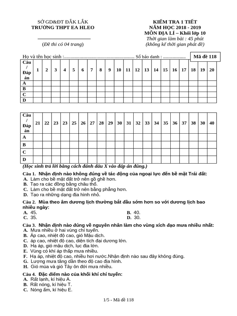 Kiem Tra 1 Tiet | PDF