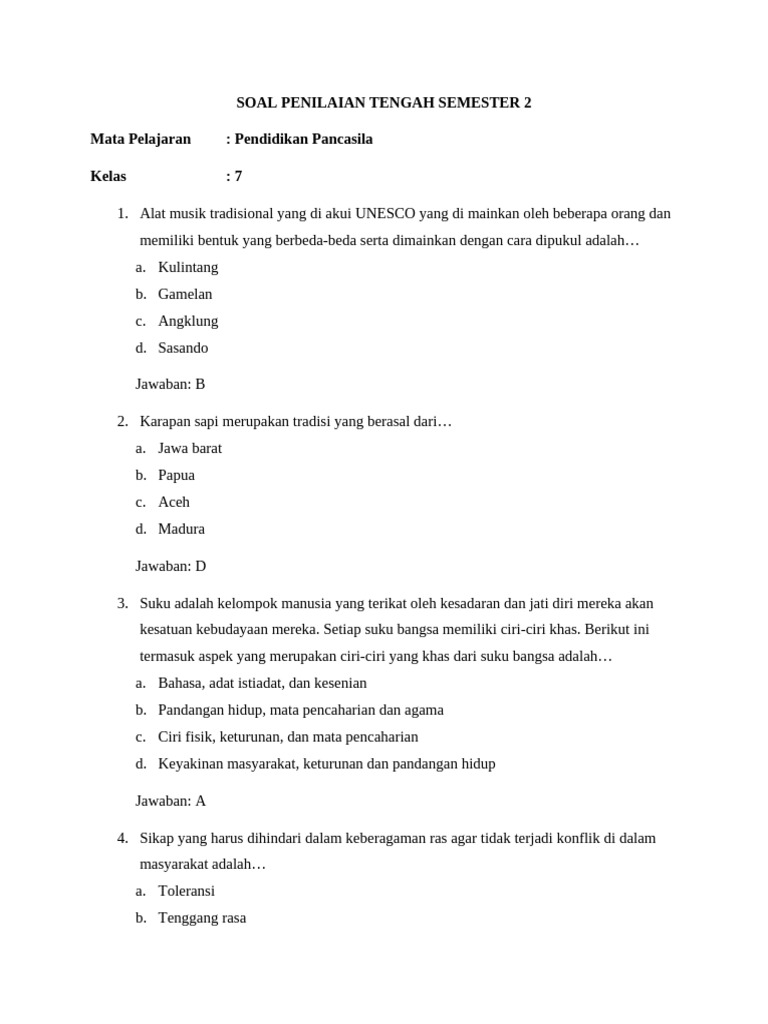PTS Pend - Pancasila Kls 7 SMPN 9 | PDF
