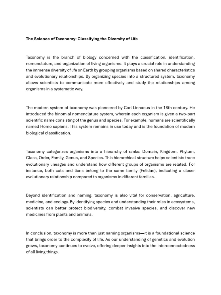 The Science of Taxonomy: Classifying The Diversity of Life | PDF