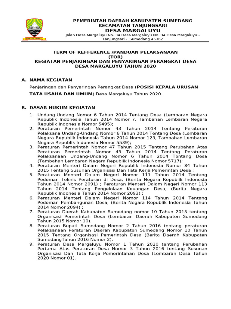 Penjaringan Perangkat Desa Margaluyu 2020 | PDF