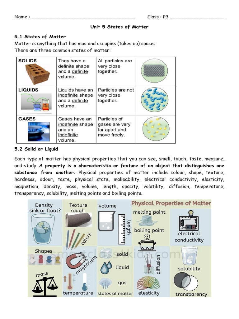 Summary P3 Unit 5 States of Matter | PDF | Filtration | Mixture
