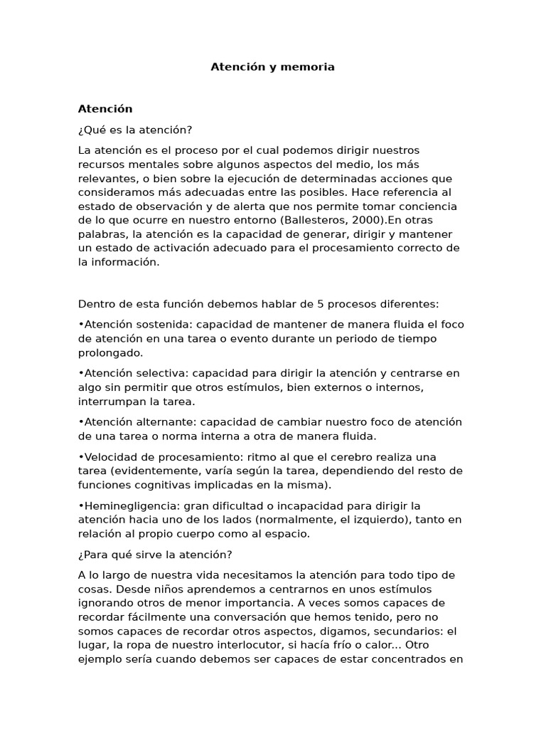 Atención y Memoria | PDF | Memoria | Atención