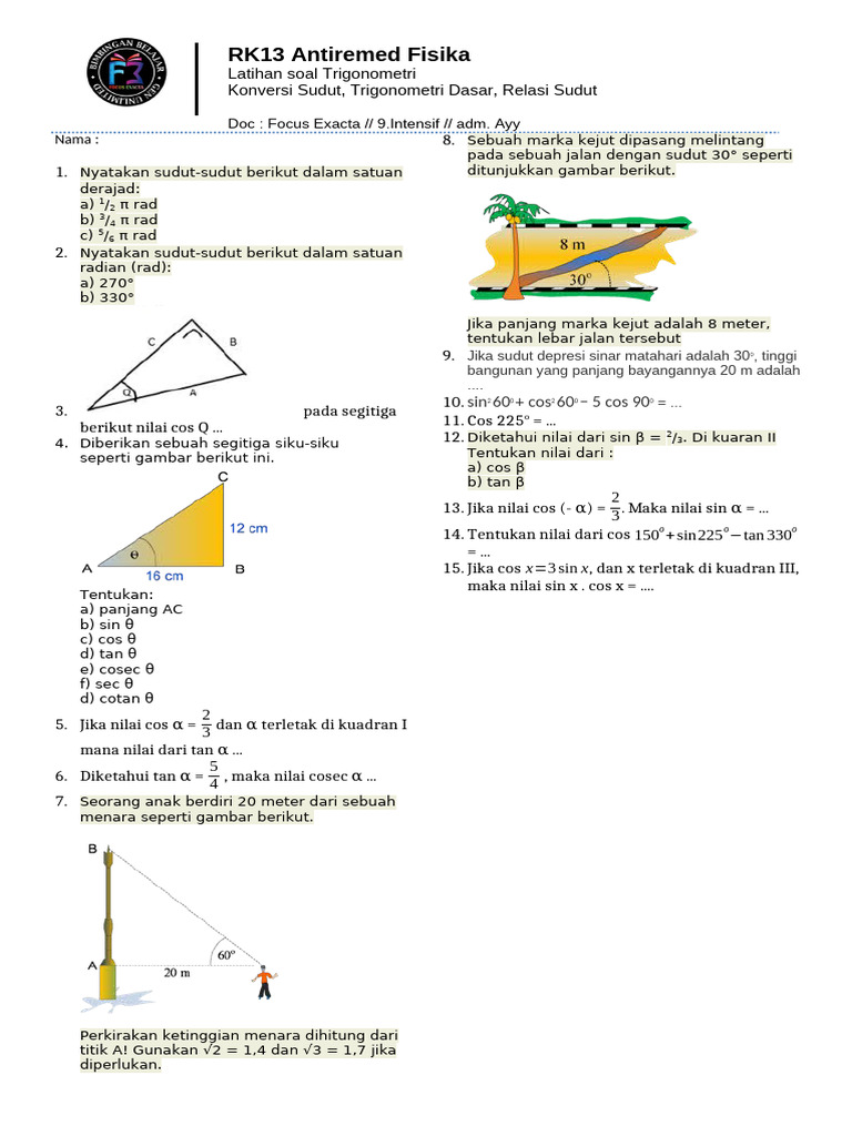 X Fe Math W Sem II Trigonometri | PDF