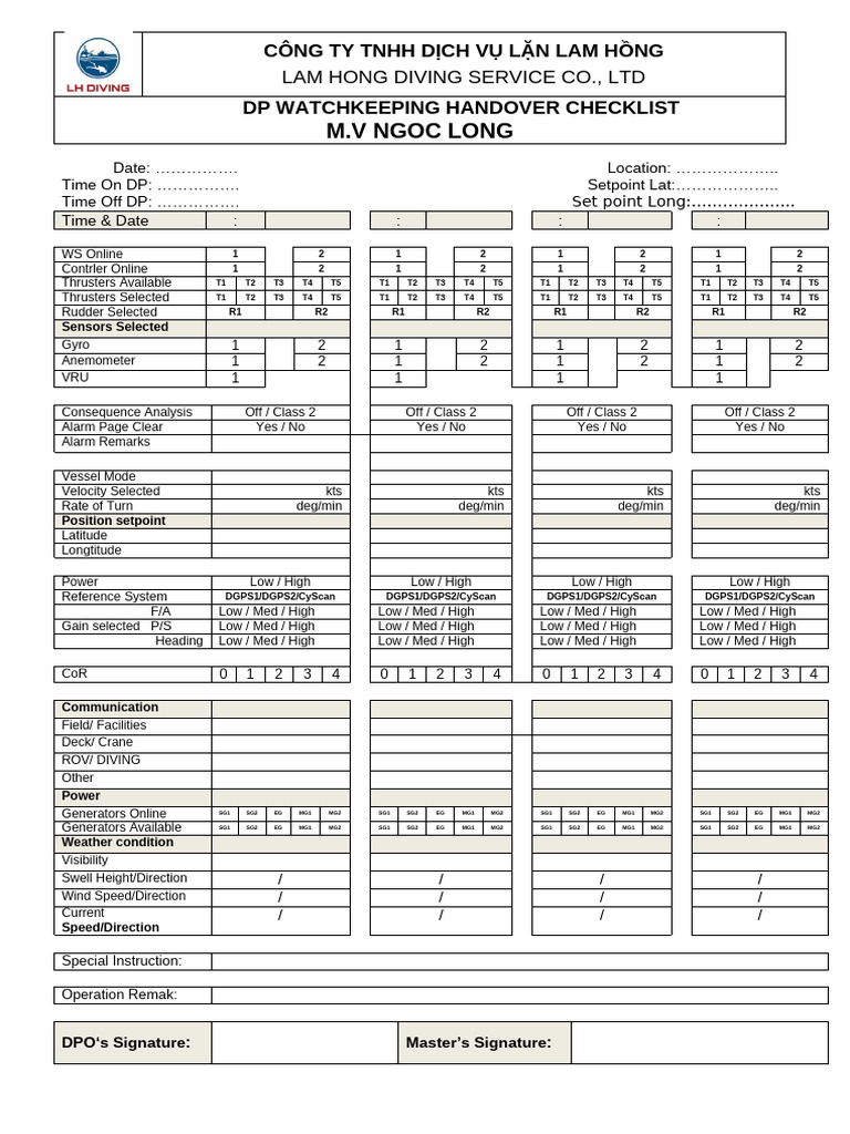 DP Watchkeeping Handover Checklist | PDF | Meteorology