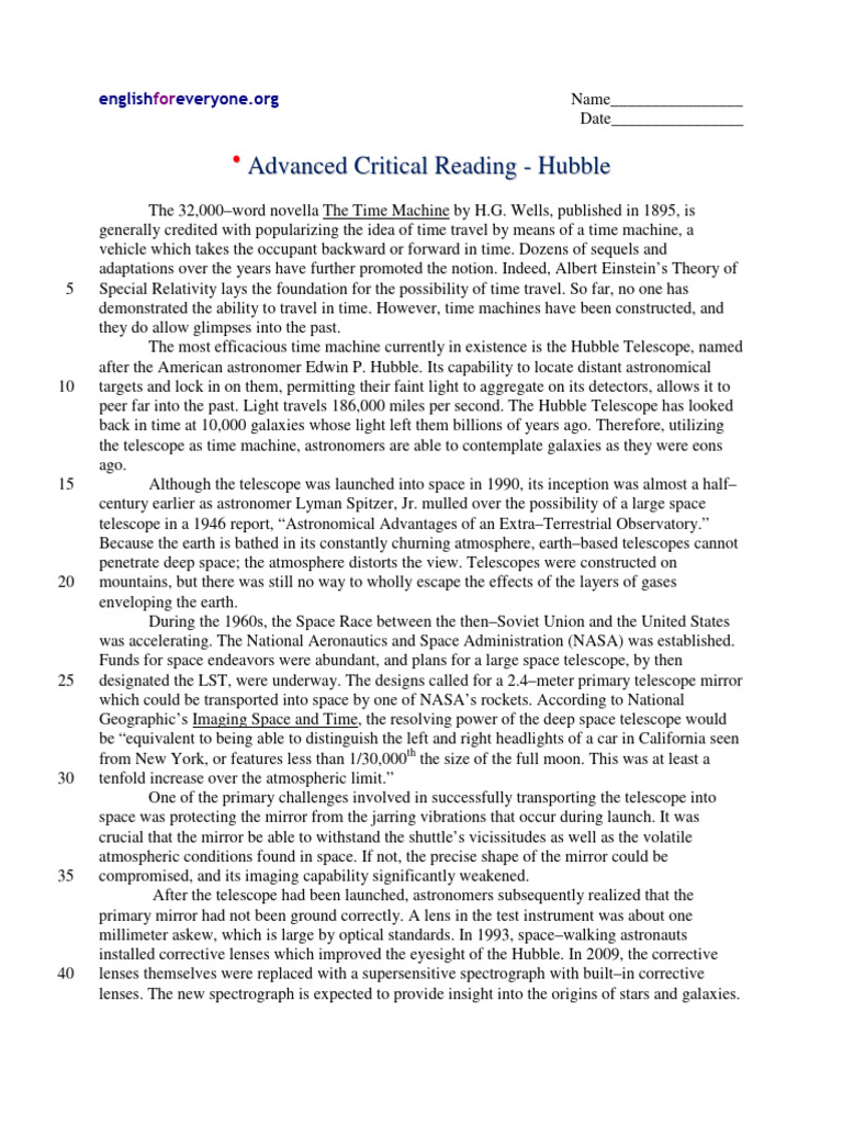 Advanced Critical Reading - Hubble | PDF | Hubble Space Telescope | Telescope