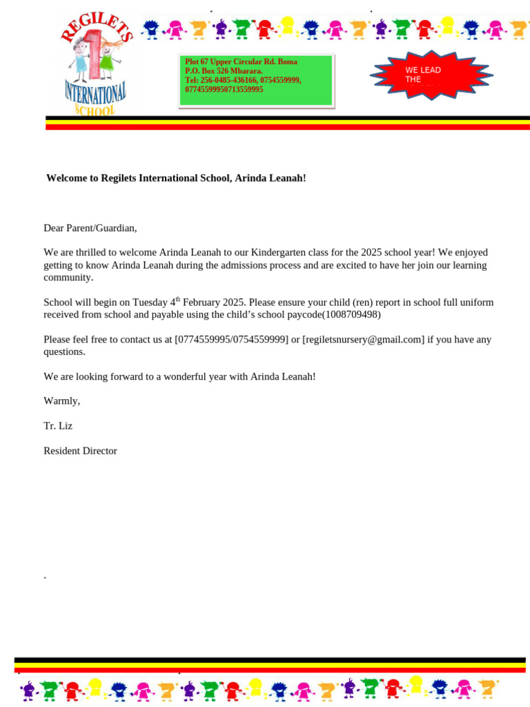 Welcome Arinda Leanah to Kindergarten! | PDF