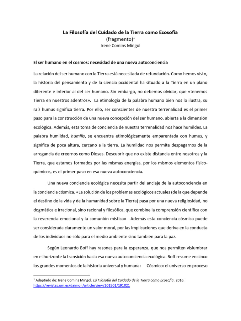 Filosofía del Cuidado y Ecosofía | PDF | Humano | Sustentabilidad