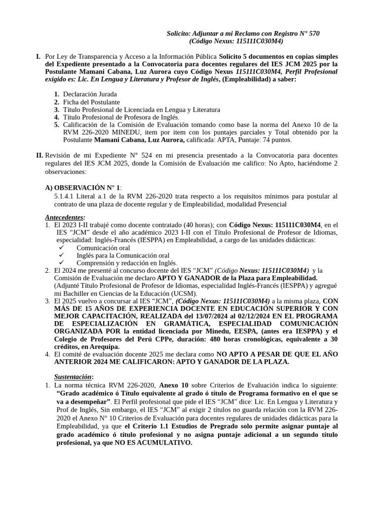 Solicito Adjuntar | PDF | Titulo academico | Maestros