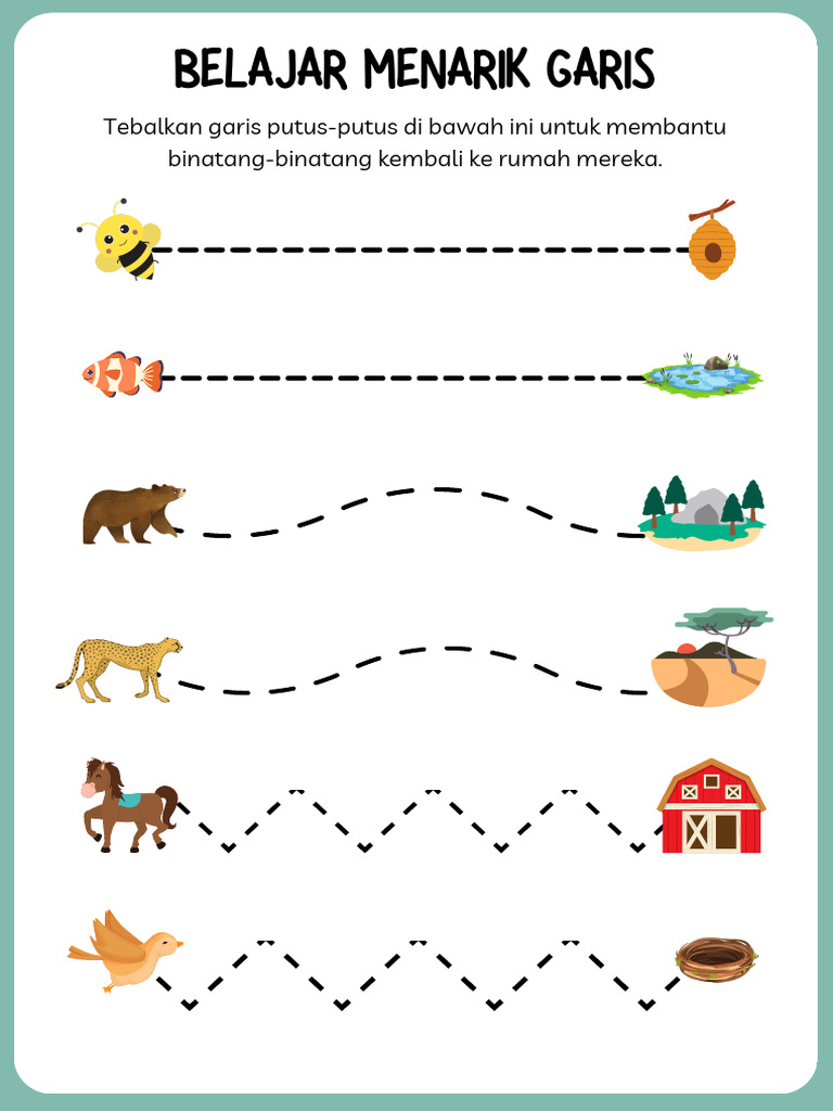 Lembar Kerja Menebalkan Garis Kuning Ilustrasi | PDF