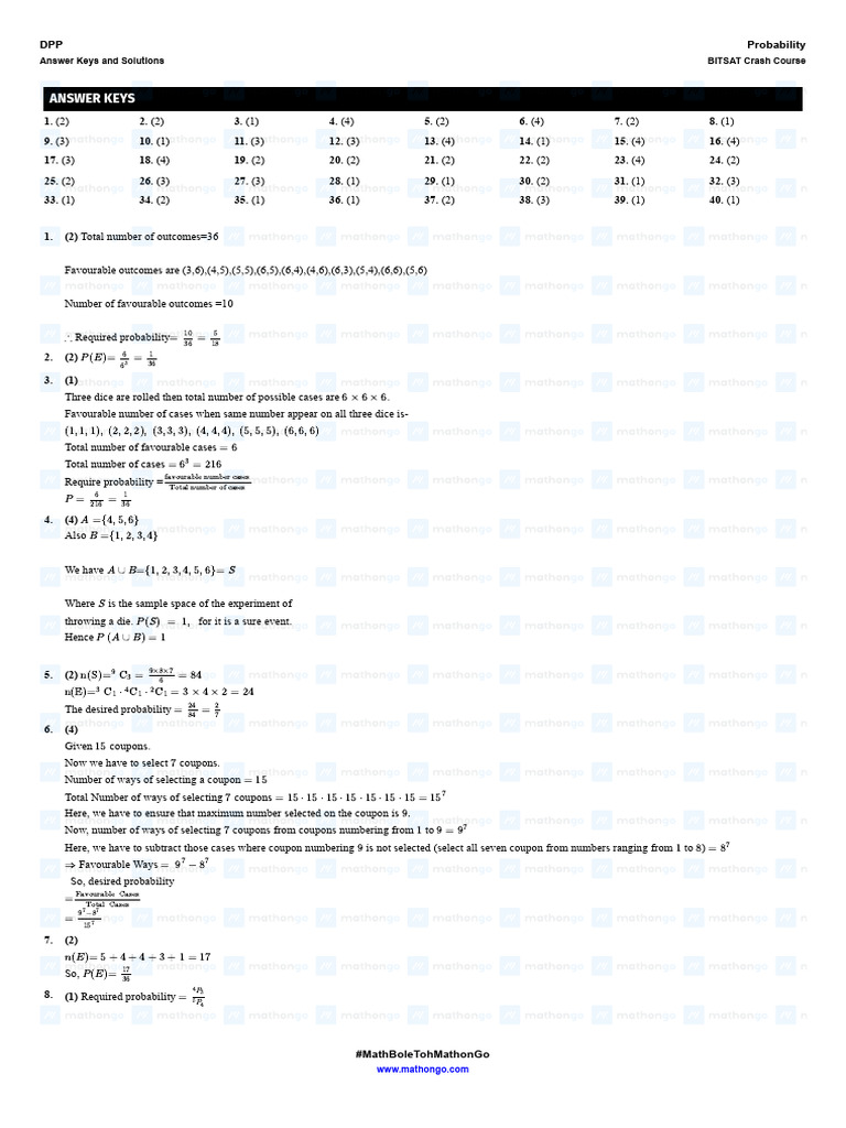 Probability Solutions and Answer Keys | PDF | Applied Mathematics ...
