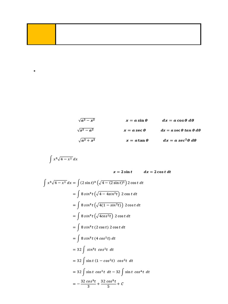 10-integration-by-trigonometric-substitution | PDF | Integral | Trigonometry