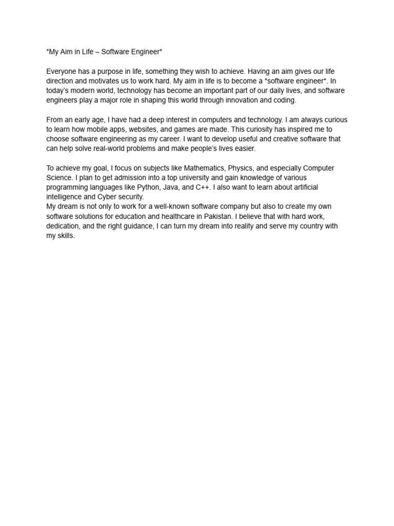 My Aim in Life - Software Engineer | PDF