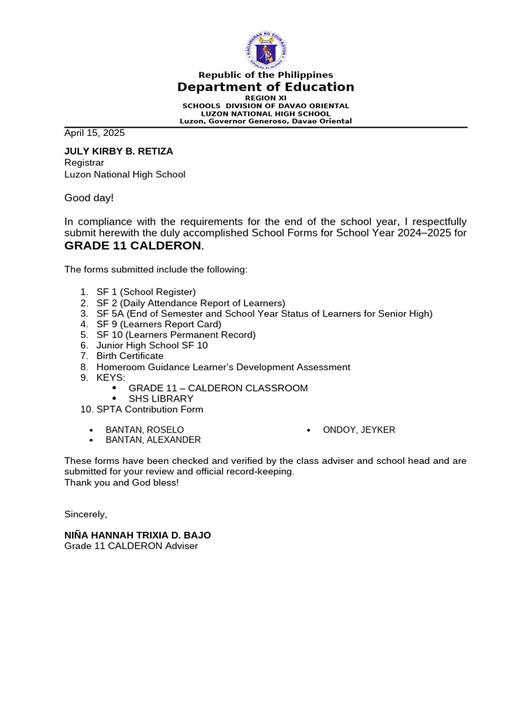 Grade 11 School Forms Submission 2024-2025 | PDF