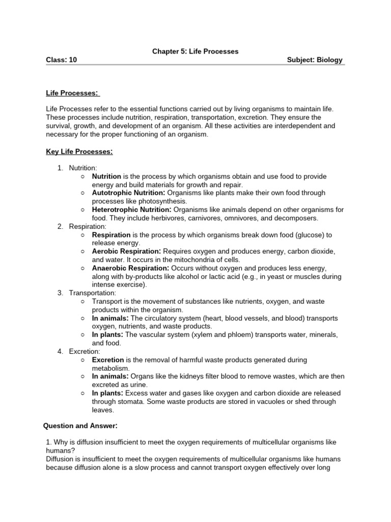 BIOLOGY LIFE PROCESS NOTES PART-1 | PDF | Nutrition | Diet & Nutrition