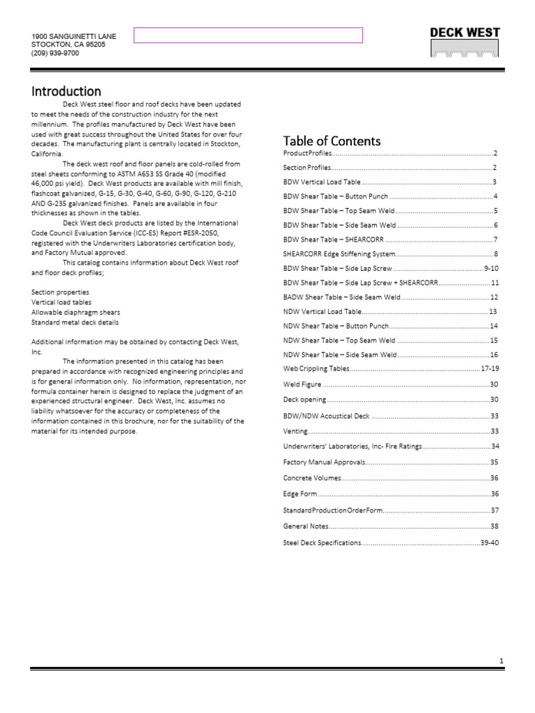 Deck West Steel Deck Specifications | PDF | Welding | Construction