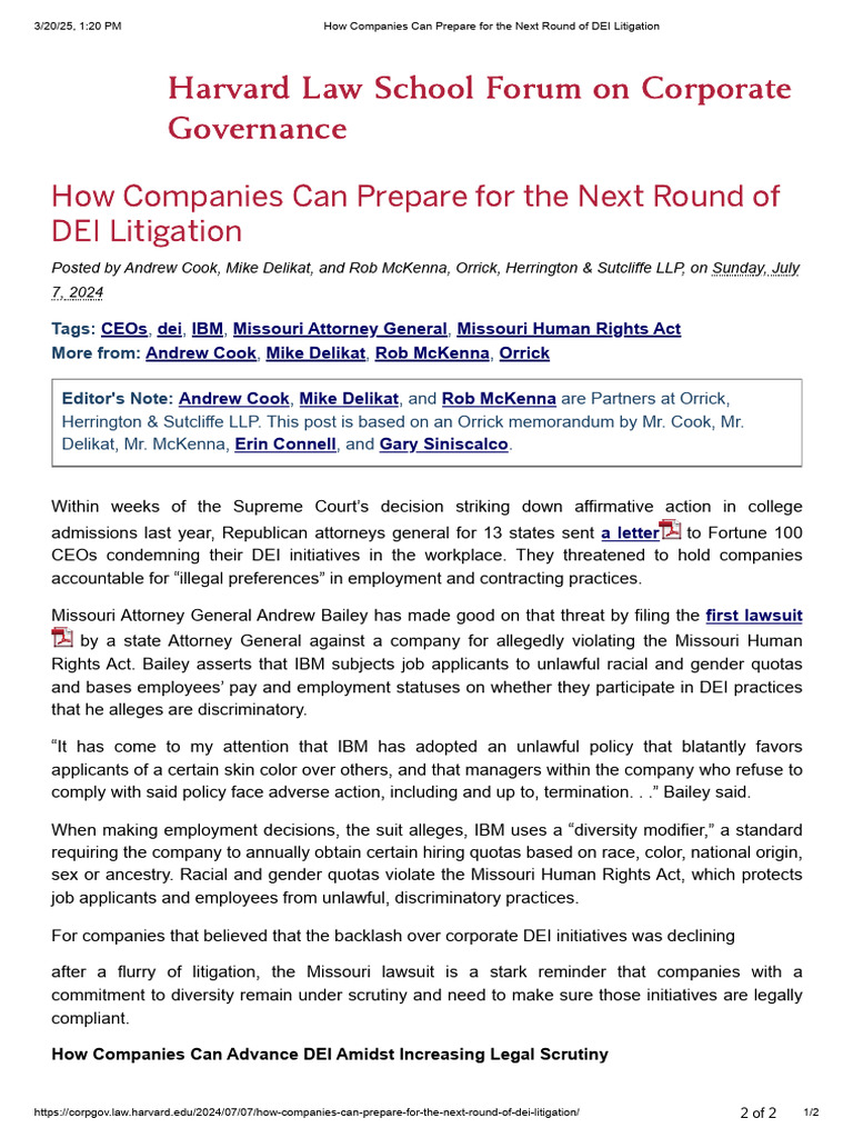 How Companies Can Prepare for the Next Round of DEI Litigation | PDF ...