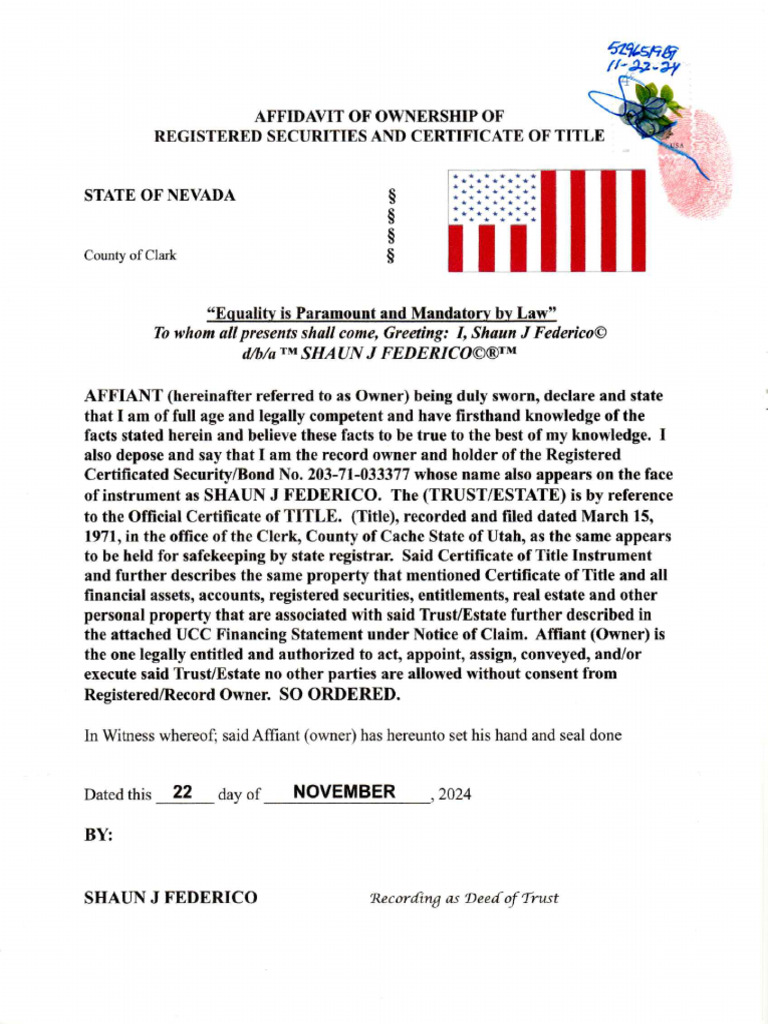 Affidavit of Ownership of Registered Securities and Certificate | PDF