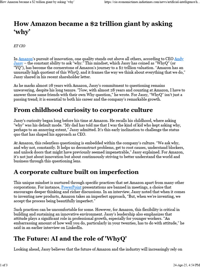 How Amazon Became A $2 Trillion Giant by Asking Why' | PDF | Prices ...