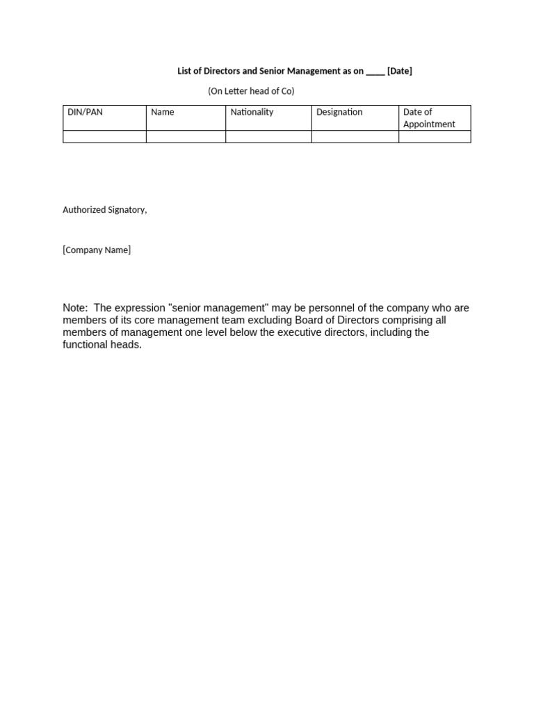 Directors and Senior Management List | PDF