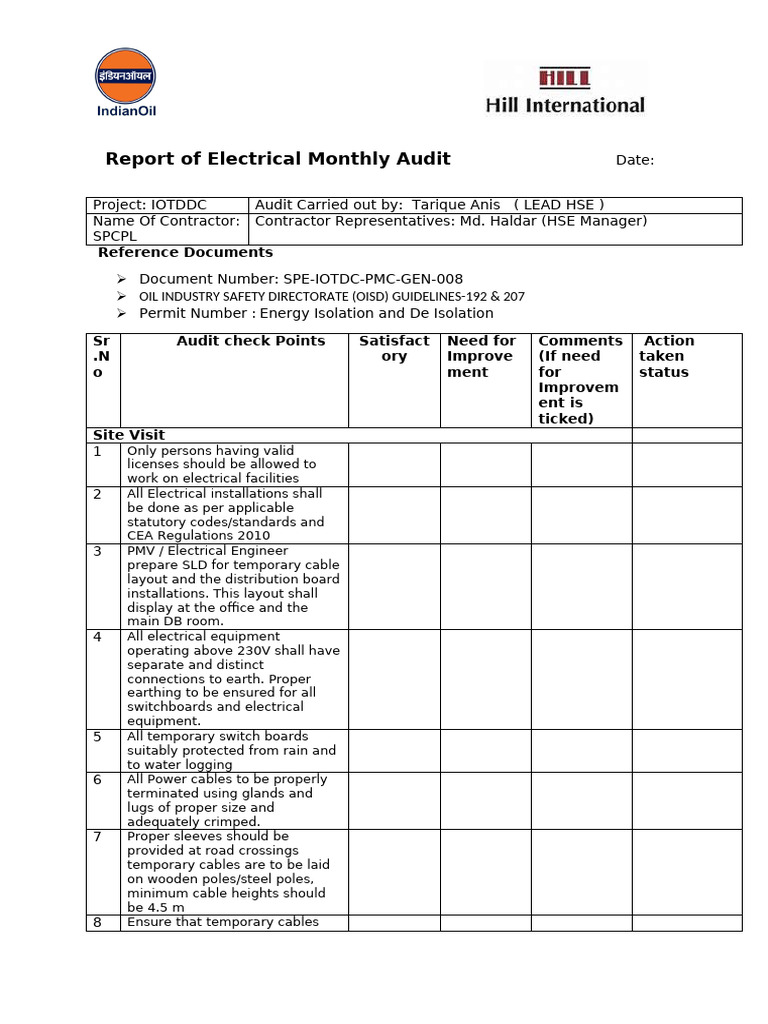 Electrical Audit Sheet | PDF | Electrical Wiring | Electricity