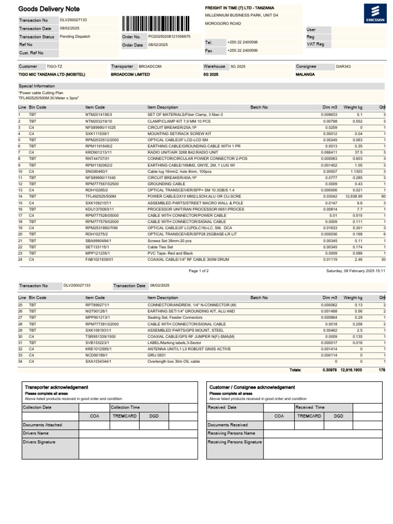 Goods Delivery Note - DLV250027133 | PDF | Cable Television | Broadcasting