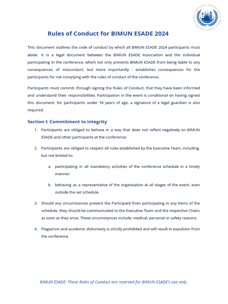 BIMUN ESADE 2024 Conduct Rules | PDF | Justice | Crime & Violence
