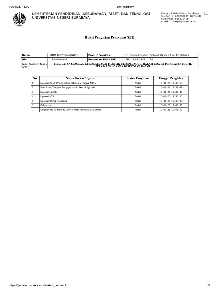 Bukti Pengisian Persyaratan SPK | PDF