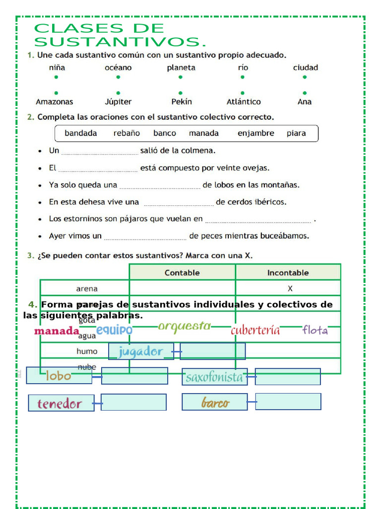 Clases de Sustantivos.: Forma Parejas de Sustantivos Individuales y ...