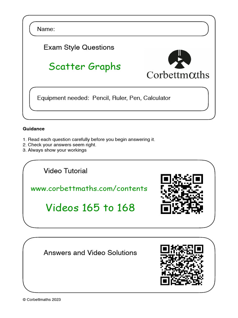 Exam Style Questions on Scatter Graphs | PDF | Scatter Plot