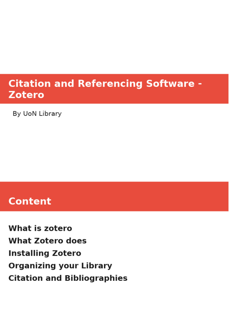 Citation and Referencing Software - Zotero: by Uon Library | PDF
