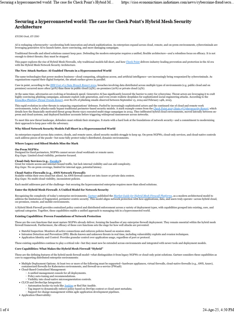 Check Point's Hybrid Mesh Security Explained | PDF | Security | Computer Security
